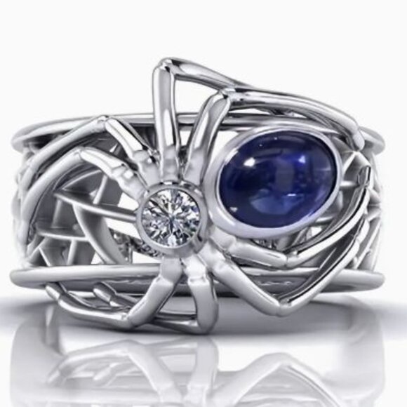 Accessories | Mens Spider Ring Gothic Blue Stone Size 8 Silver Nwt ...
